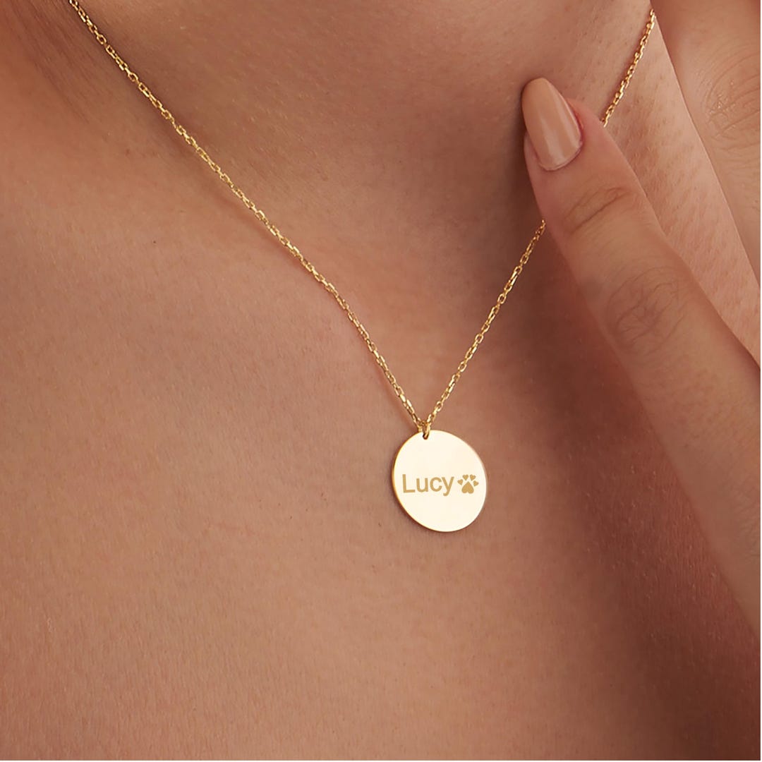 Handmade 14K Solid Gold Disk Necklace, Custom Name Necklace ...