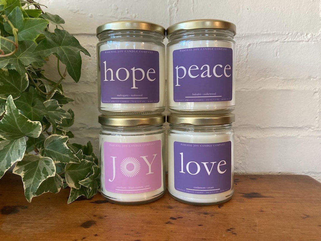 Advent Jar Candle Set Hope Peace Joy Love Christmas Emmanuel Coconut ...