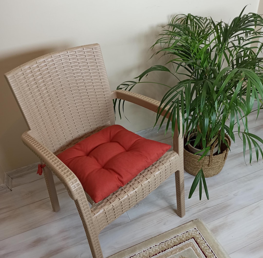 Handmade Cheryy Red Colored Custom Size Chair Pads With Ties, Cotton ...