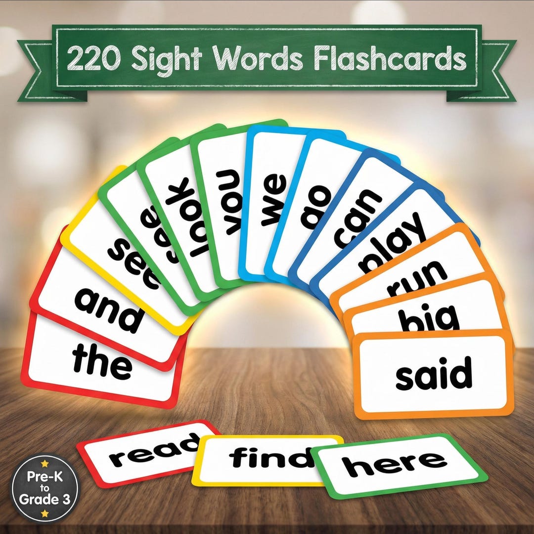 Printable Sight Words Flashcards (220 Words), Dolch & Fry Lists, Pre-k ...