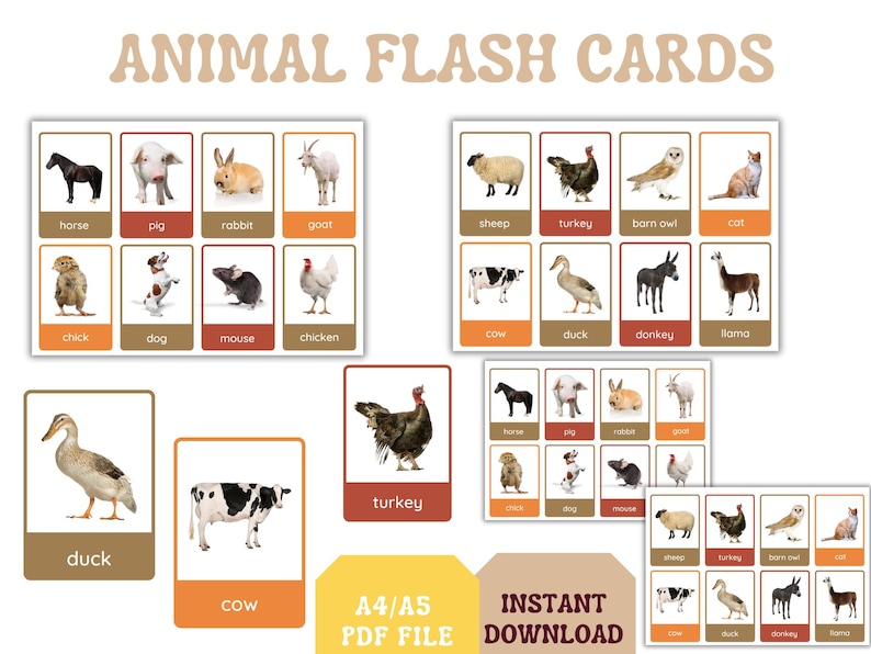Farm Animals Flashcards: Montessori Learning Cards for Toddlers - Etsy
