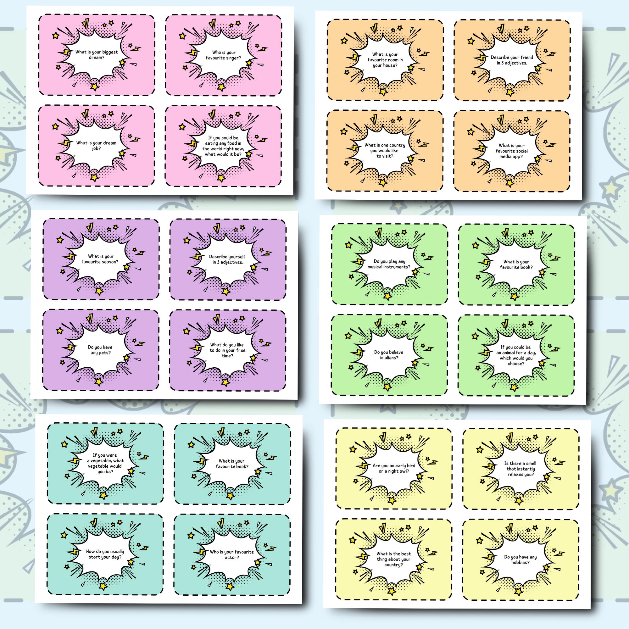 Colorful Ice Breaker Cards Game - Fun Printable Activity for Parties ...