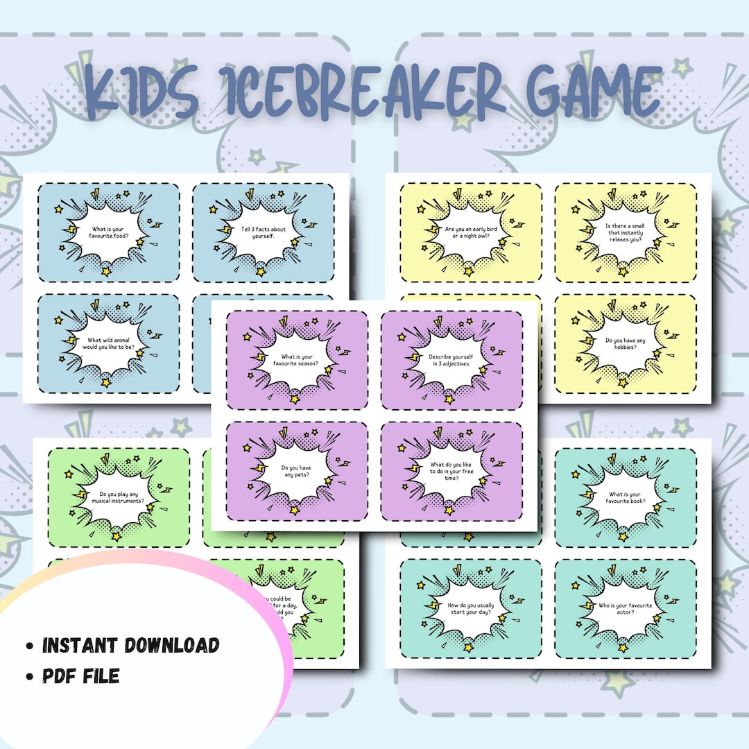 Colorful Ice Breaker Cards Game - Fun Printable Activity for Parties ...
