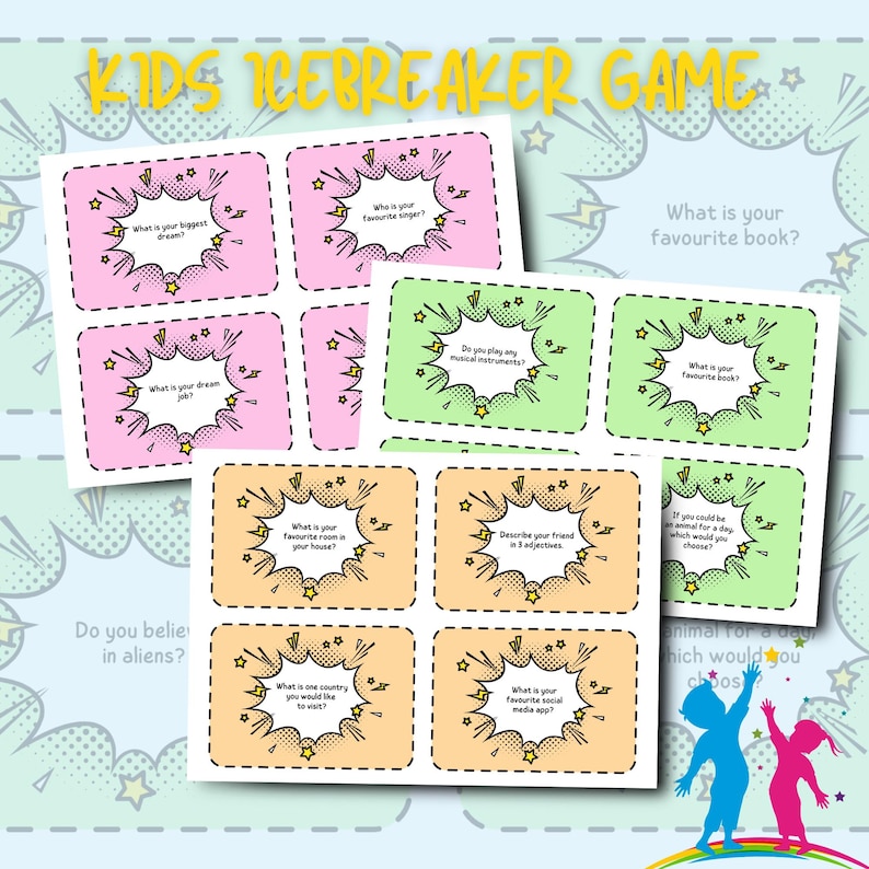 Colorful Ice Breaker Cards Game Fun Printable Activity for Parties ...