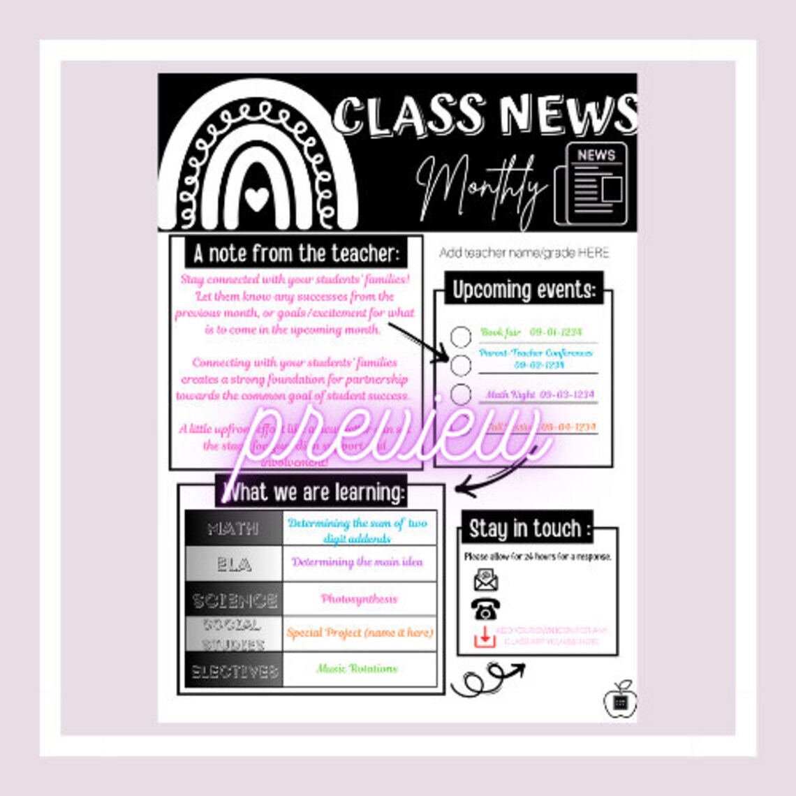 12 Monthly Editable Classroom Newsletter Templates SEASONAL 12 MONTHS ...