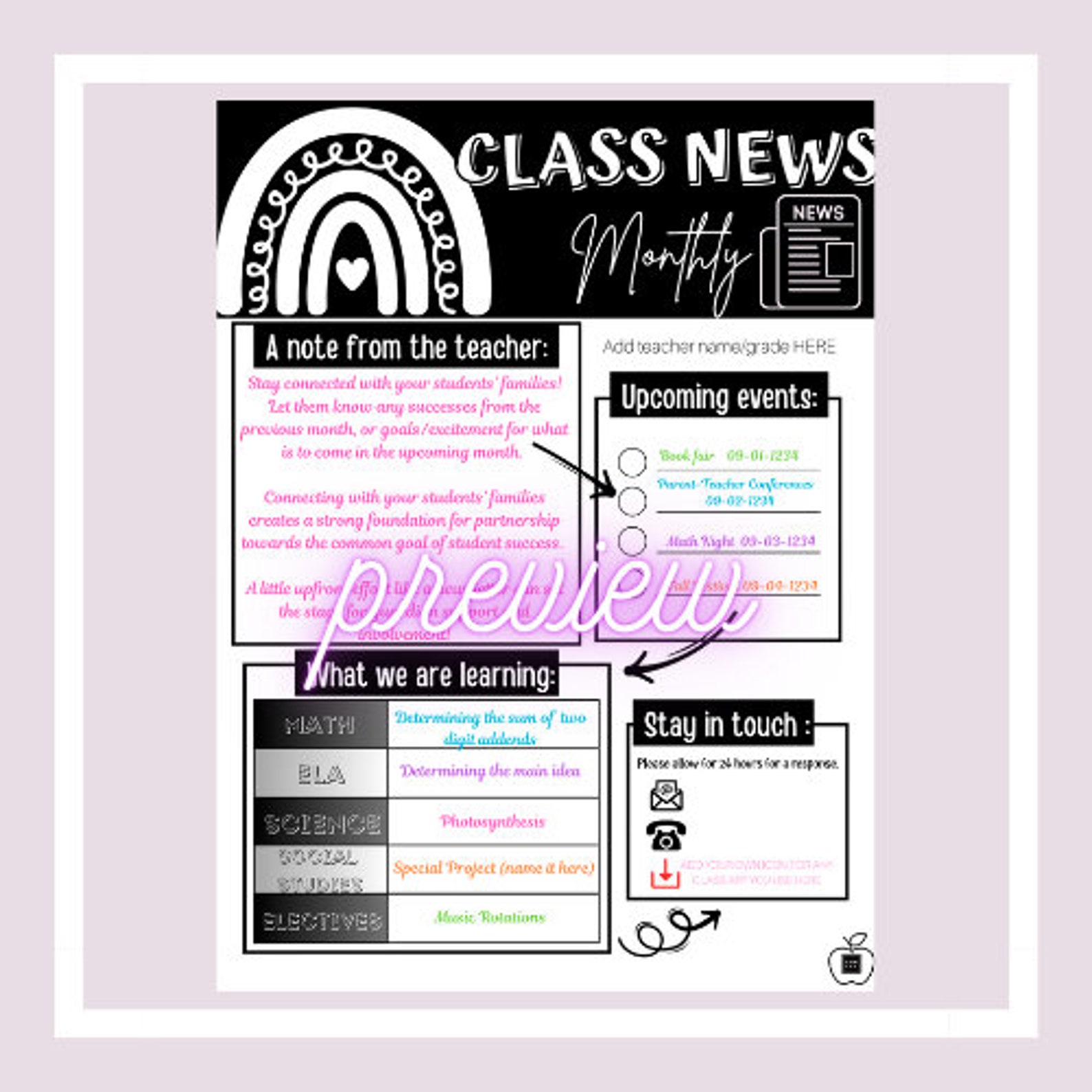 12 Monthly Editable Classroom Newsletter Templates SEASONAL 12 MONTHS ...