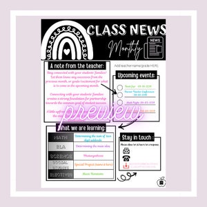 12 Monthly Editable Classroom Newsletter Templates SEASONAL 12 MONTHS ...