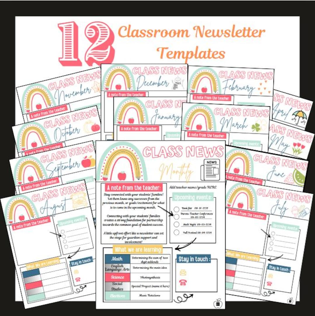 12 Seasonal Classroom Newsletter Templates | Monthly | Parent ...