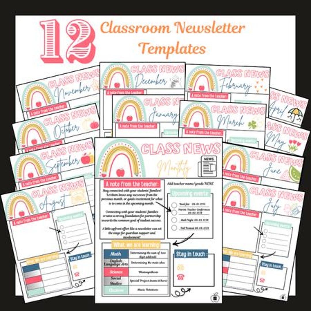 12 Seasonal Classroom Newsletter Templates | Monthly | Parent ...