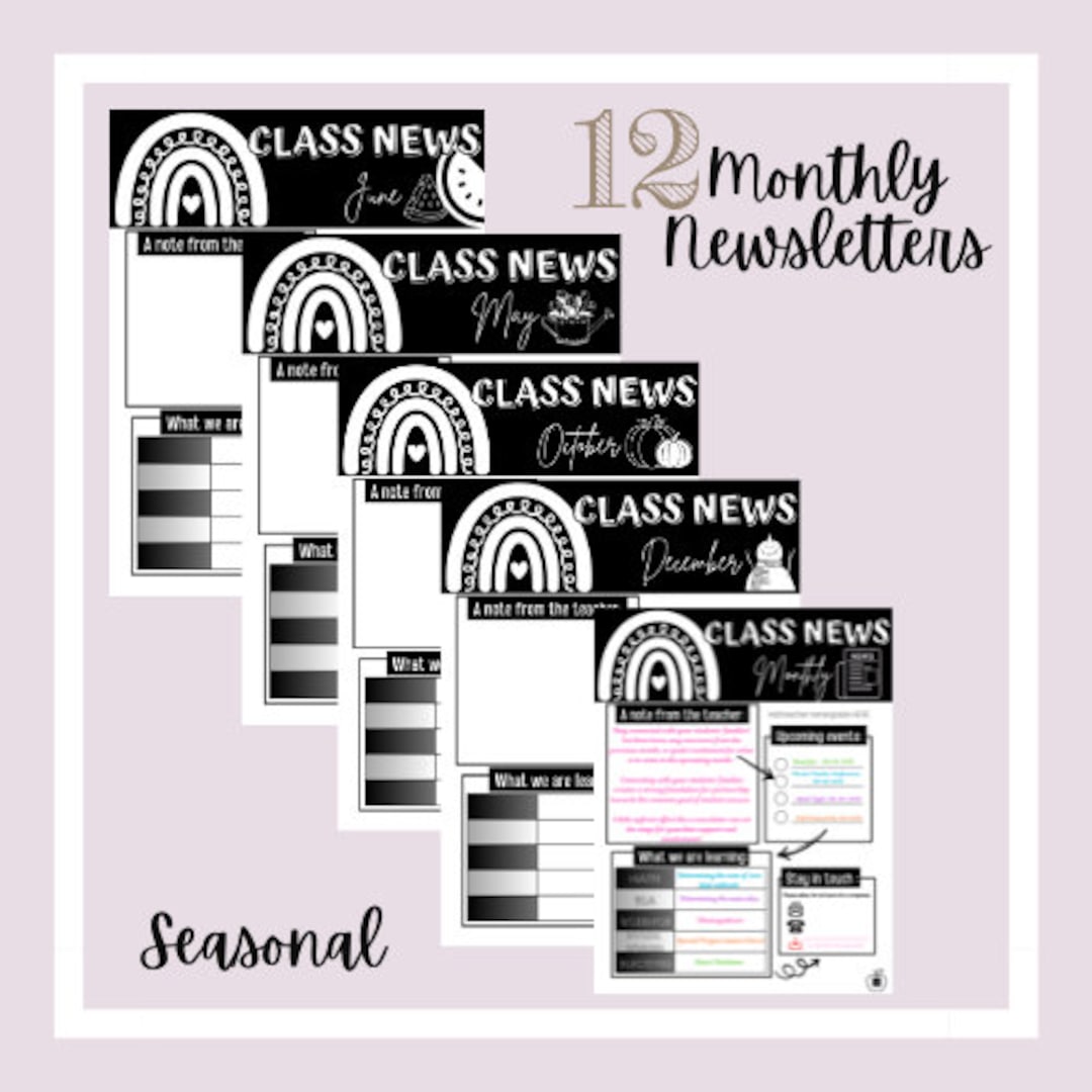 12 Monthly Editable Classroom Newsletter Templates SEASONAL 12 MONTHS ...