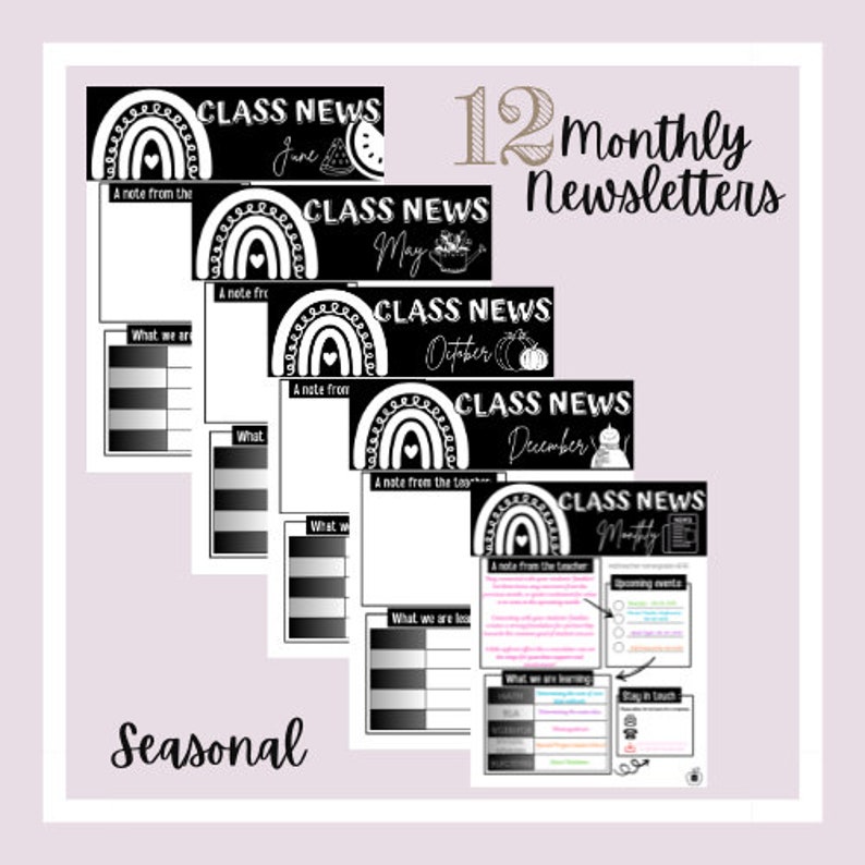 12 Monthly Editable Classroom Newsletter Templates SEASONAL 12 MONTHS ...
