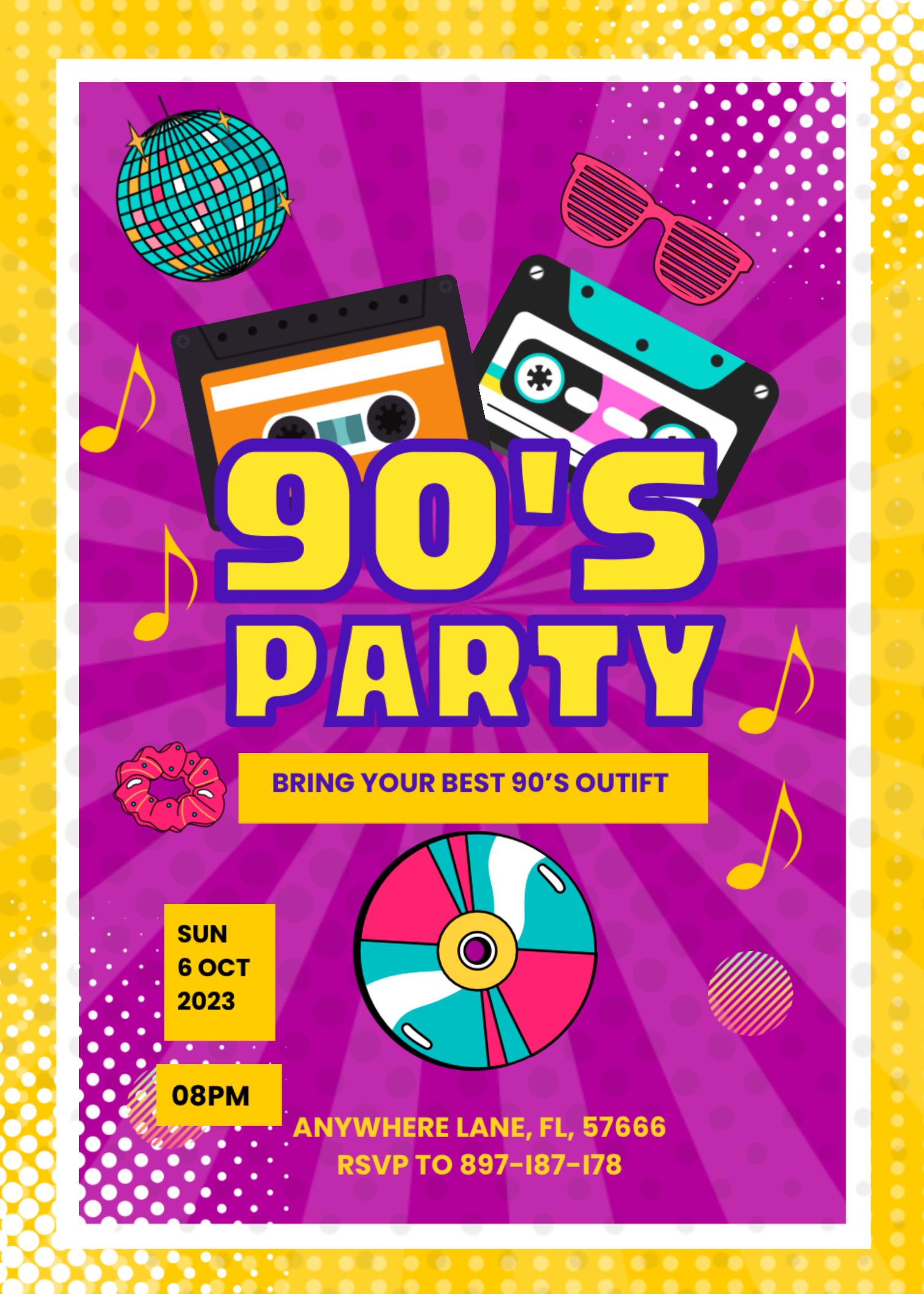 Editable 90s Decade Party Theme Invitation - Etsy