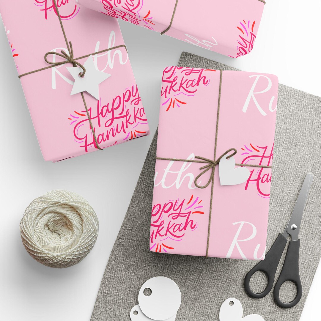 Hanukkah Wrapping Papers, Jewish Gift Wrap, Personalized Pink Girly ...