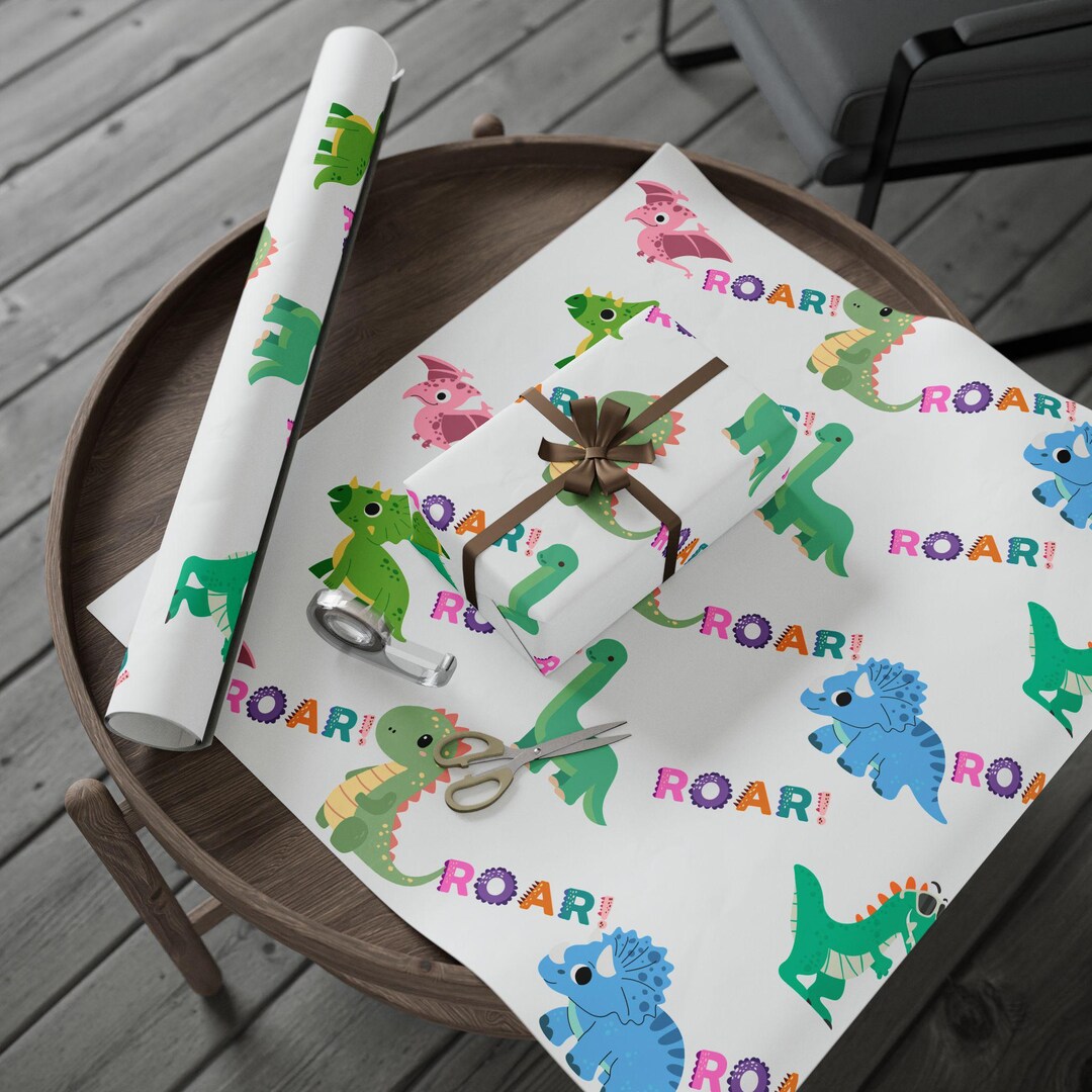 Dinosaur Wrapping Papers, Roar Kids Birthday Christmas Gift Wrap, T-rex ...