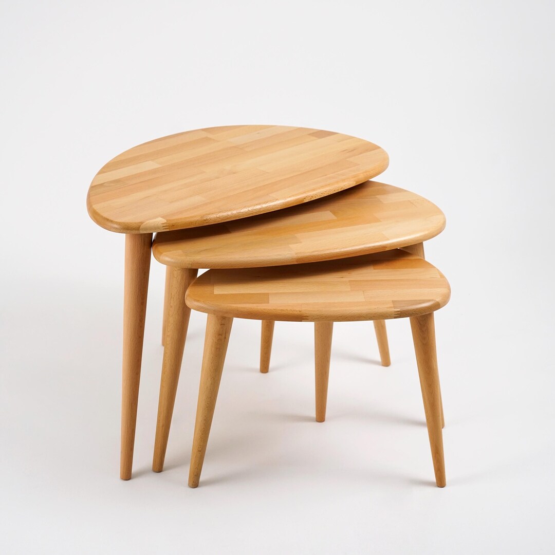 Wooden Nesting Coffee Table Set of 3 Mid Century Modern Side Table ...