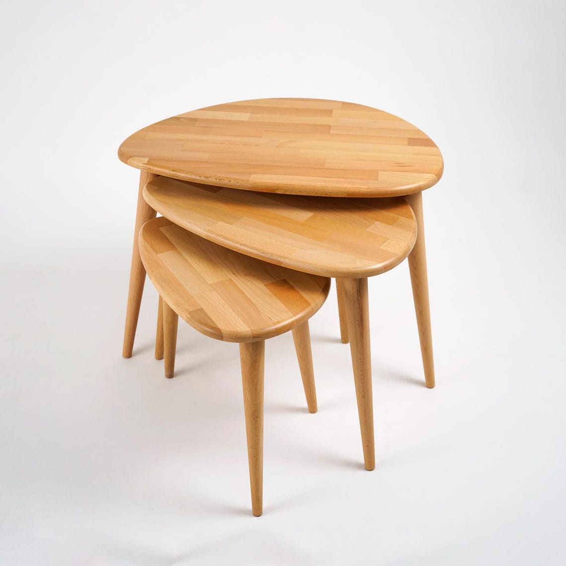 Wooden Nesting Coffee Table Set of 3 Mid Century Modern Side Table ...