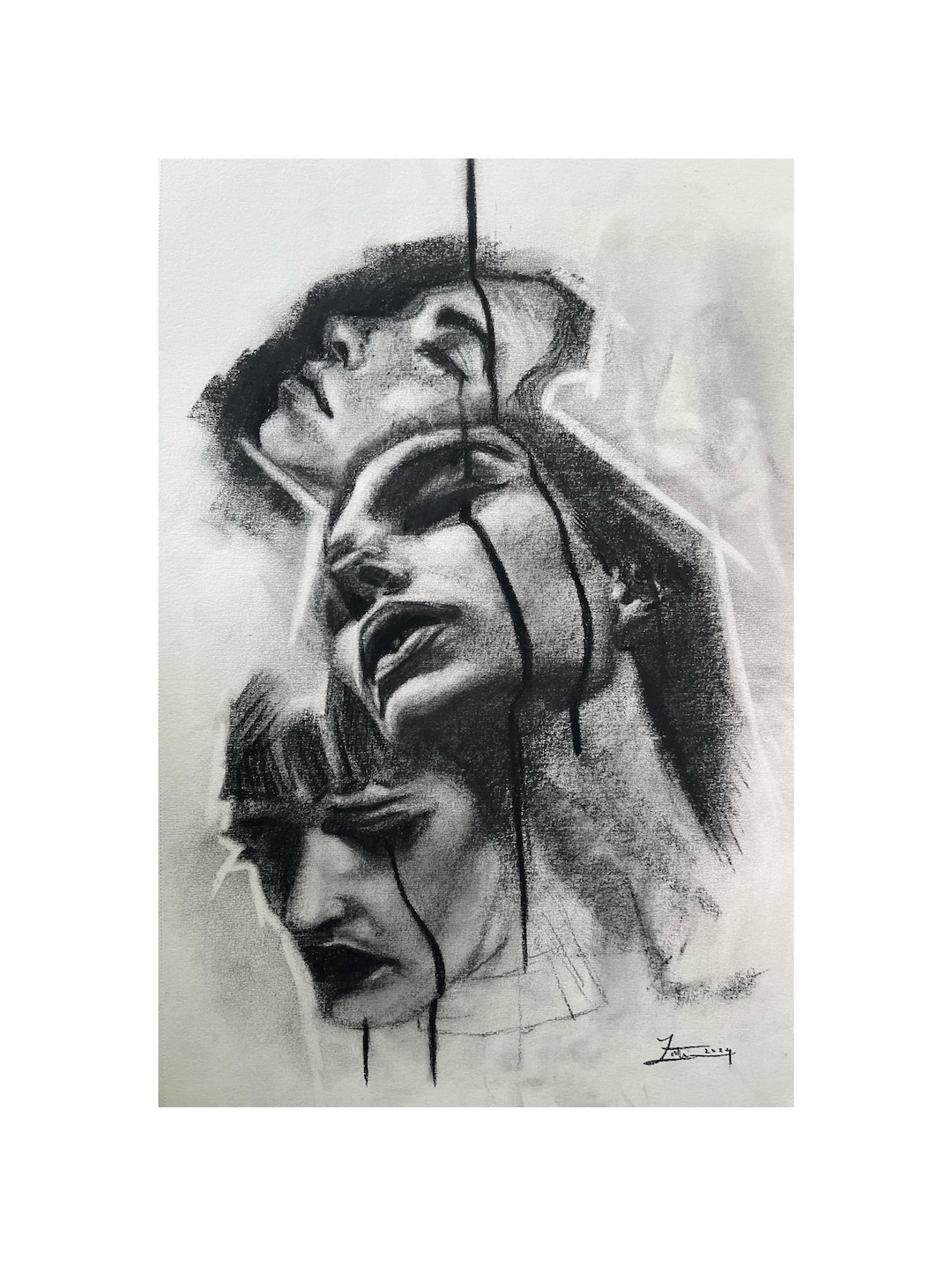 Charcoal, Portrait, Drawing, “sharing Tears” ,painting, Art - Etsy