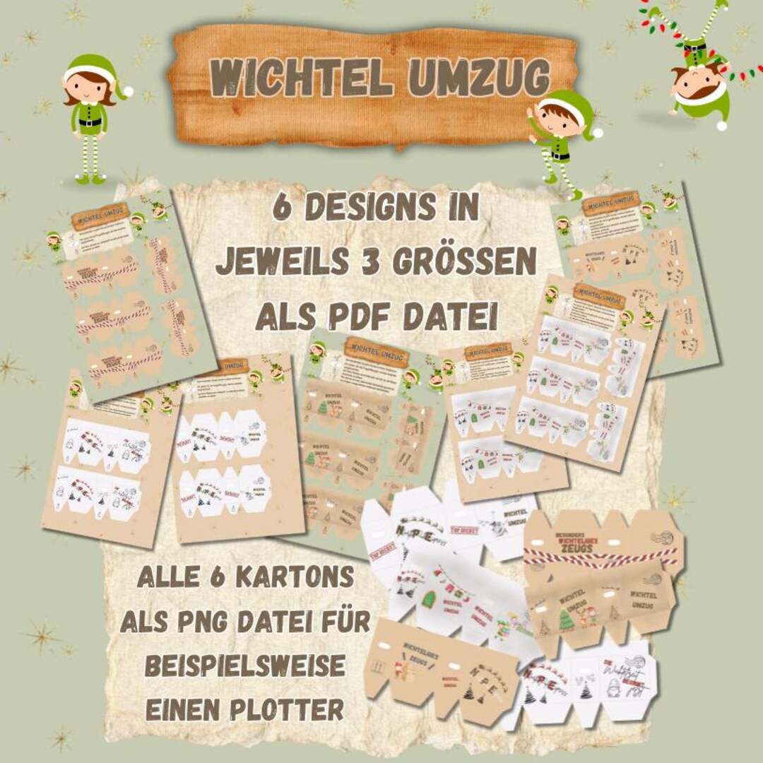 Elf World Elf Moving Craft Template 6 Designs as PDF & PNG Christmas ...