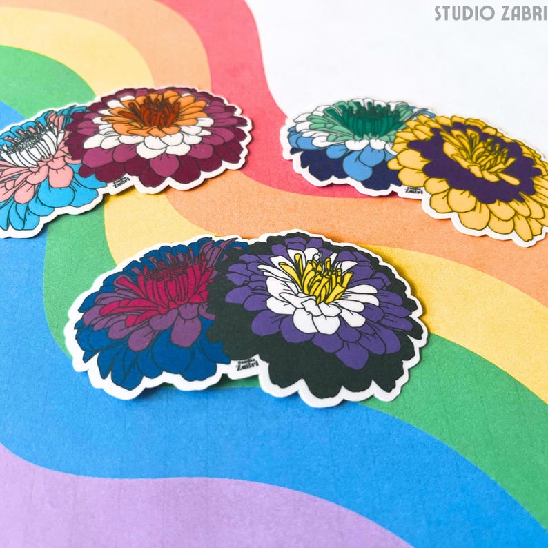 Pride Flag Zinnia Sticker: LGBTQIA+ Floral Decal - Etsy