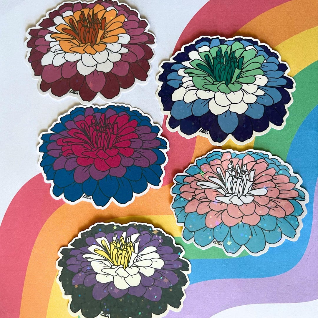 Pride Flag Zinnia Sticker: LGBTQIA+ Floral Decal - Handmade - Etsy