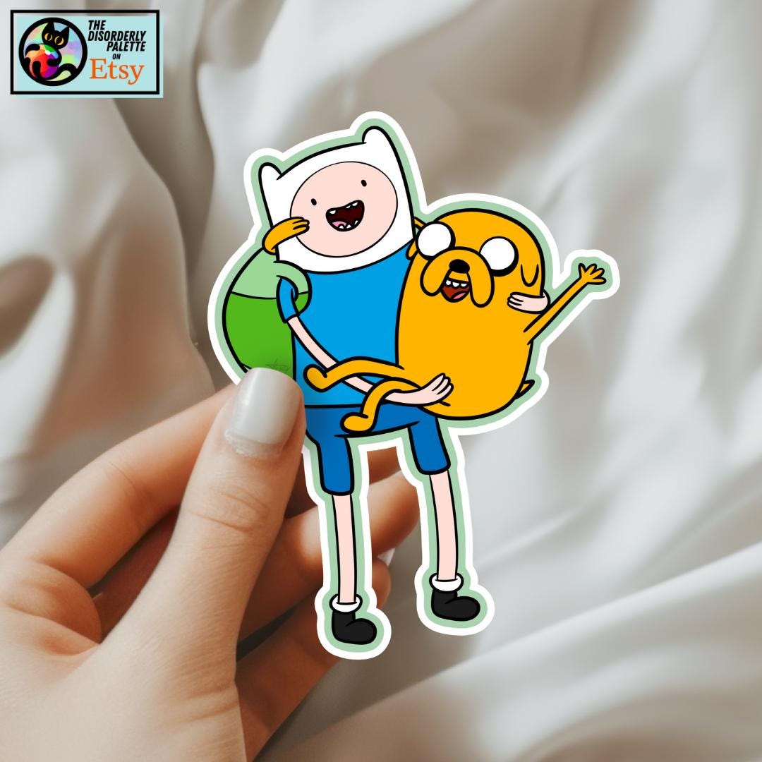 Finn and Jake Hugging Adventure Time Sticker, Cute Happy Cartoon Finn ...