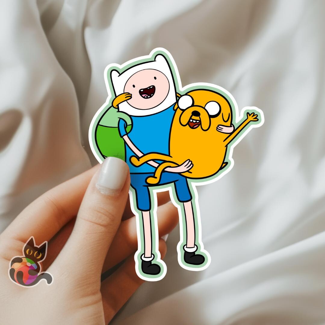 Finn and Jake Hugging Adventure Time Sticker, Cute Happy Cartoon Finn ...
