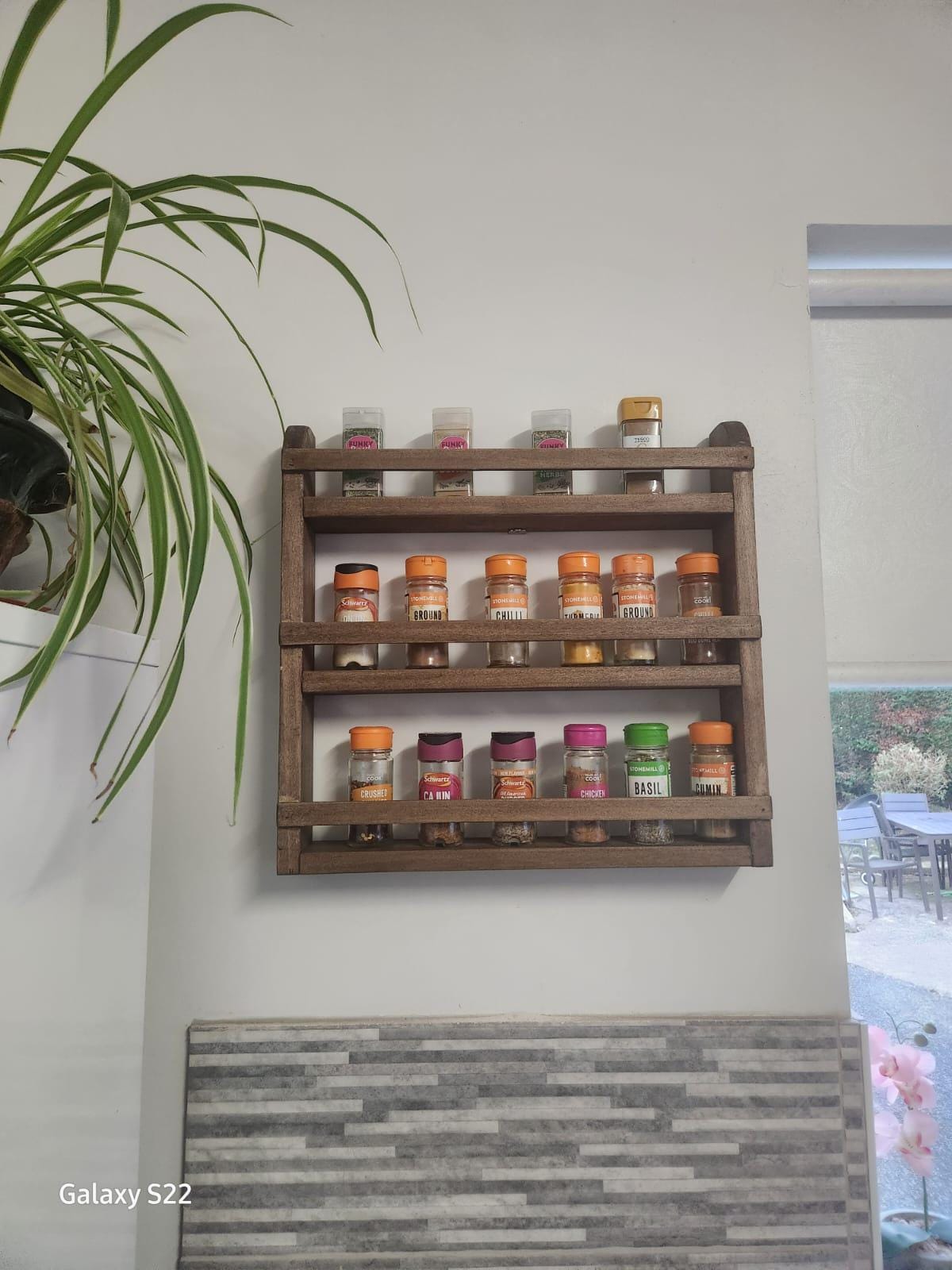 Rustic Wooden Spice Rack – Handcrafted Wall-mounted Organizer Shelf ...