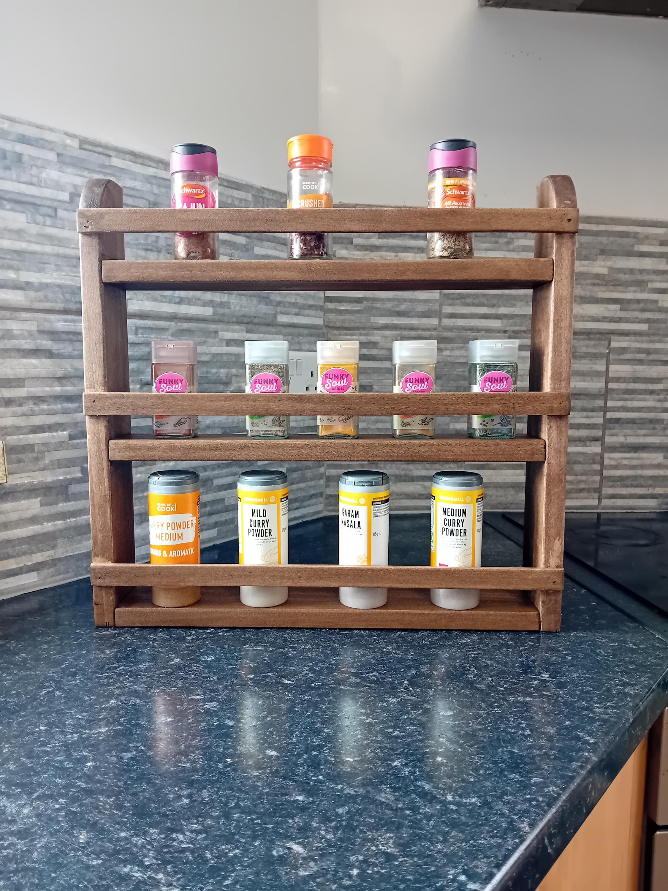 Rustic Wooden Spice Rack – Handcrafted Wall-mounted Organizer Shelf ...