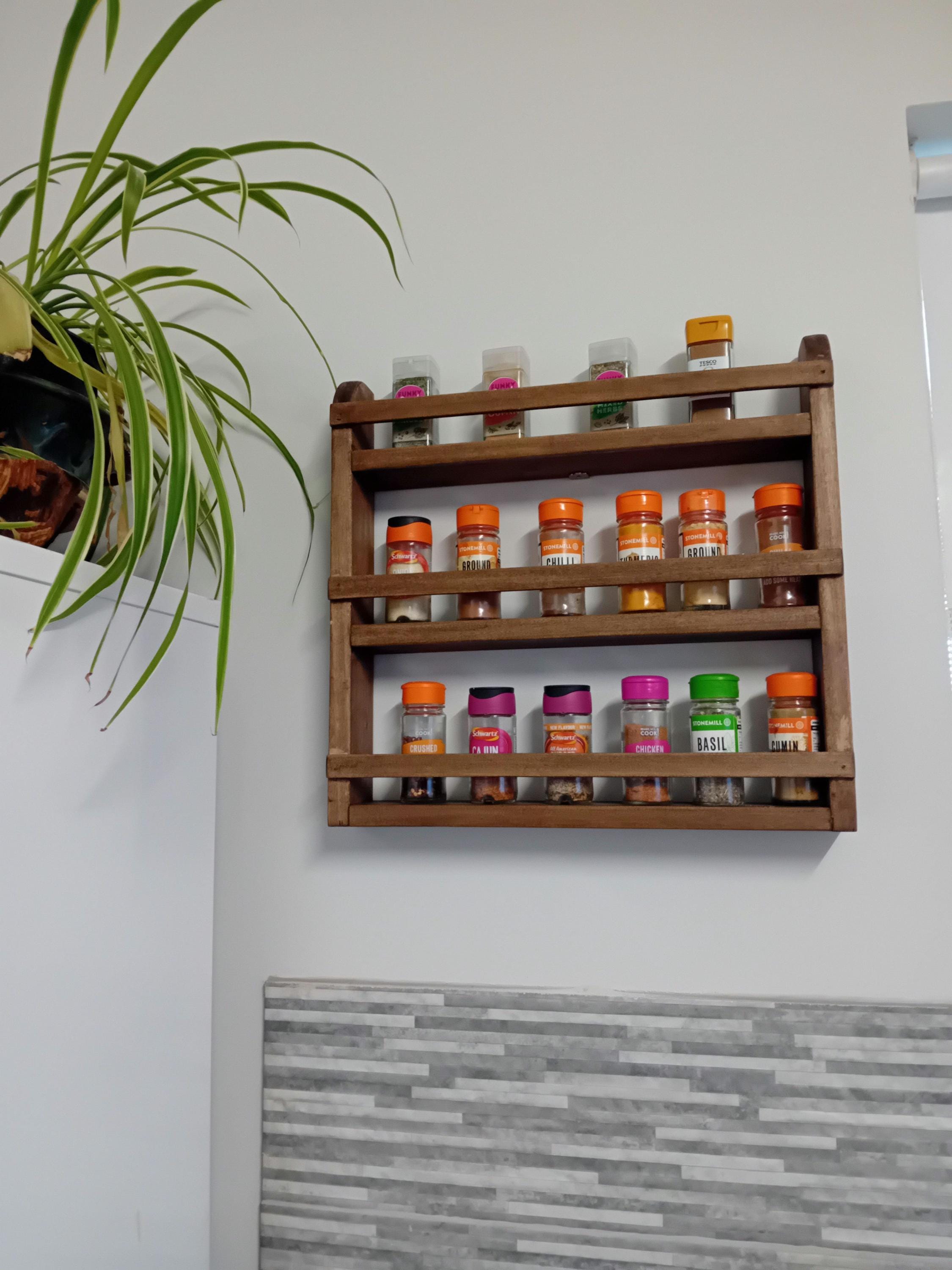 Rustic Wooden Spice Rack – Handcrafted Wall-mounted Organizer Shelf ...