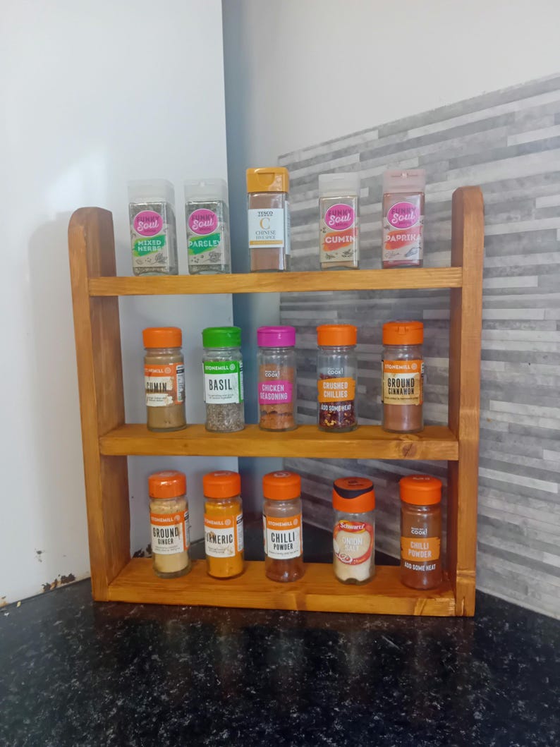 Wooden Spice Rack,handmade Spice Rack,wall Mounted Spice Rack,kitchen ...