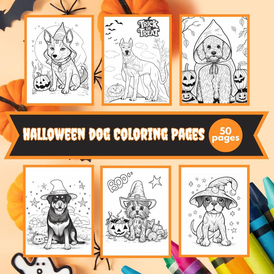 50 Halloween Dogs Printable Coloring Pages Sheets for Kids Activities ...