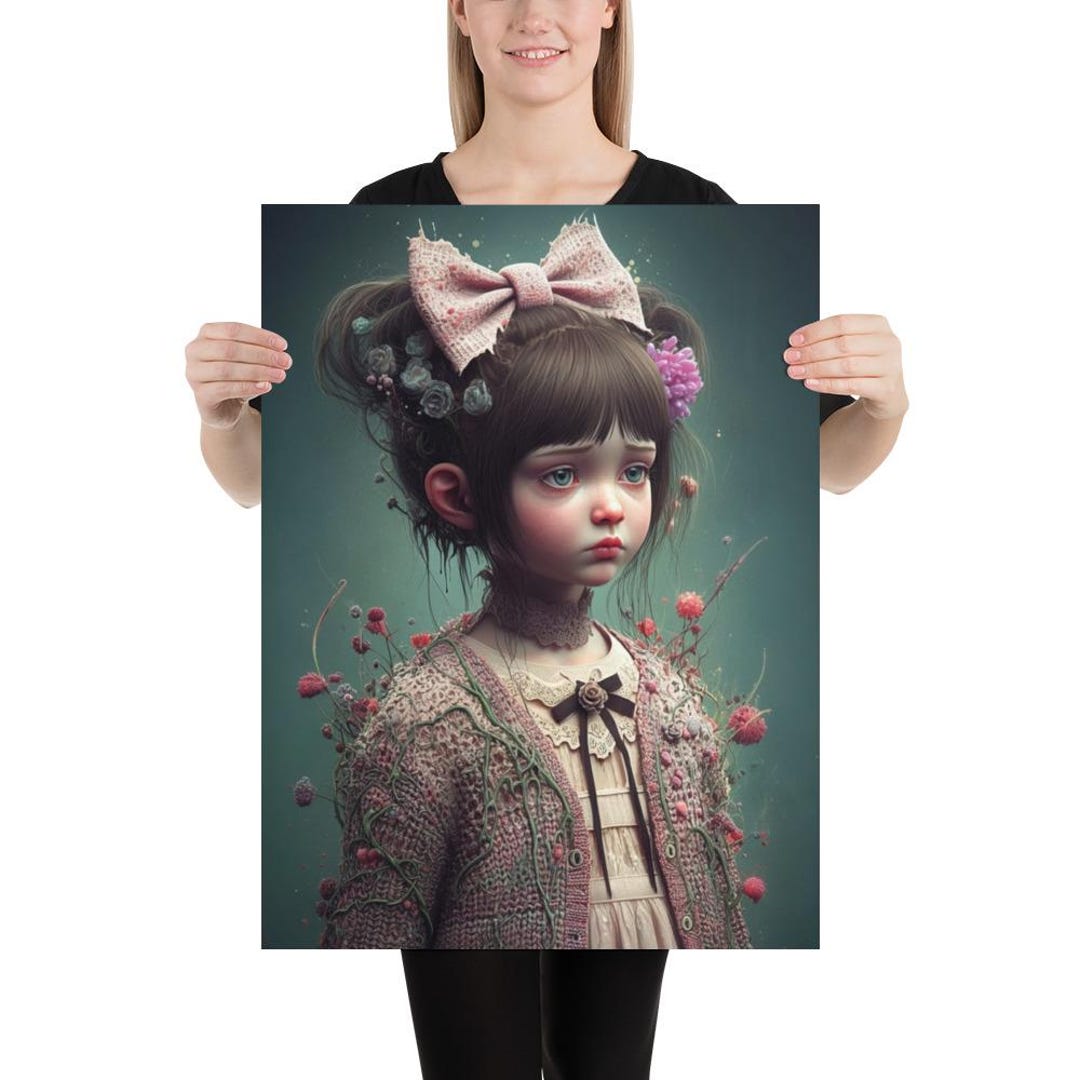 Sad Girl With Bow on Hair Poster - Etsy