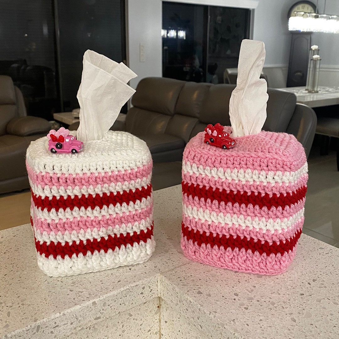 Valentines Day Tissue Box Cover, Hearts Tissue Box Cover, Crochet ...