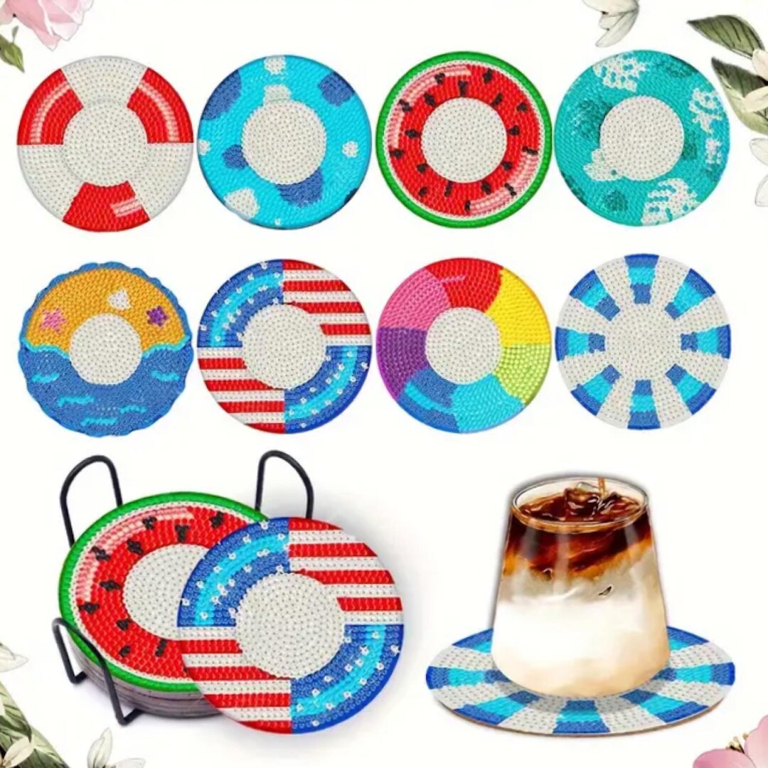 Diamond Art Coaster Kit, 8 Pool Float Coasters DIY Kit With Stand ...
