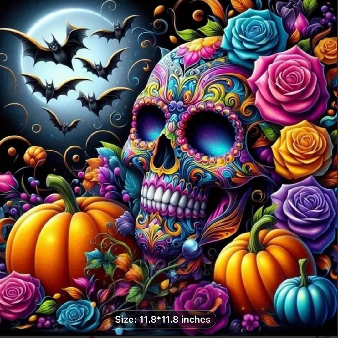 Halloween Diamond Art, Happy Sugar Skull Diamond Art Full Drill DIY Kit ...