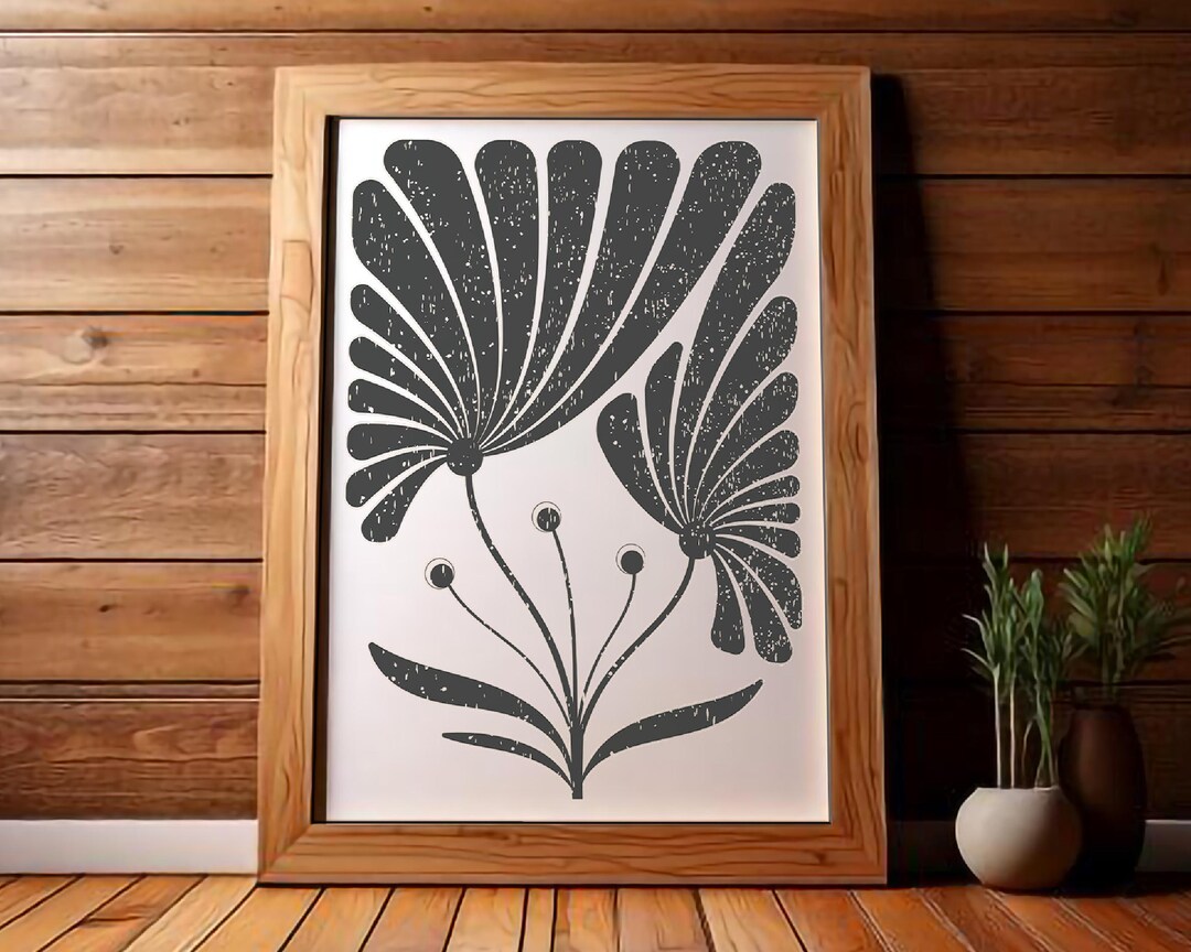 Black Beige Abstract Flower, Printable Modern Wall Art - Etsy