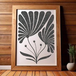 Black Beige Abstract Flower, Printable Modern Wall Art - Etsy