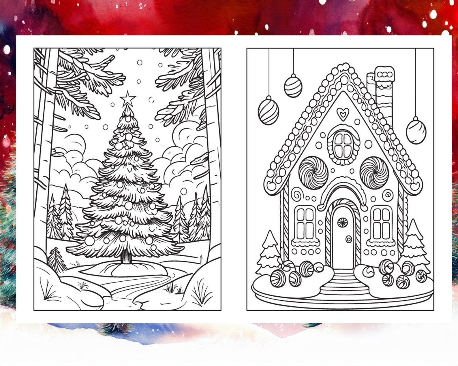 Christmas Scene Coloring Pages, Kids and Adult Coloring Book, Printable ...