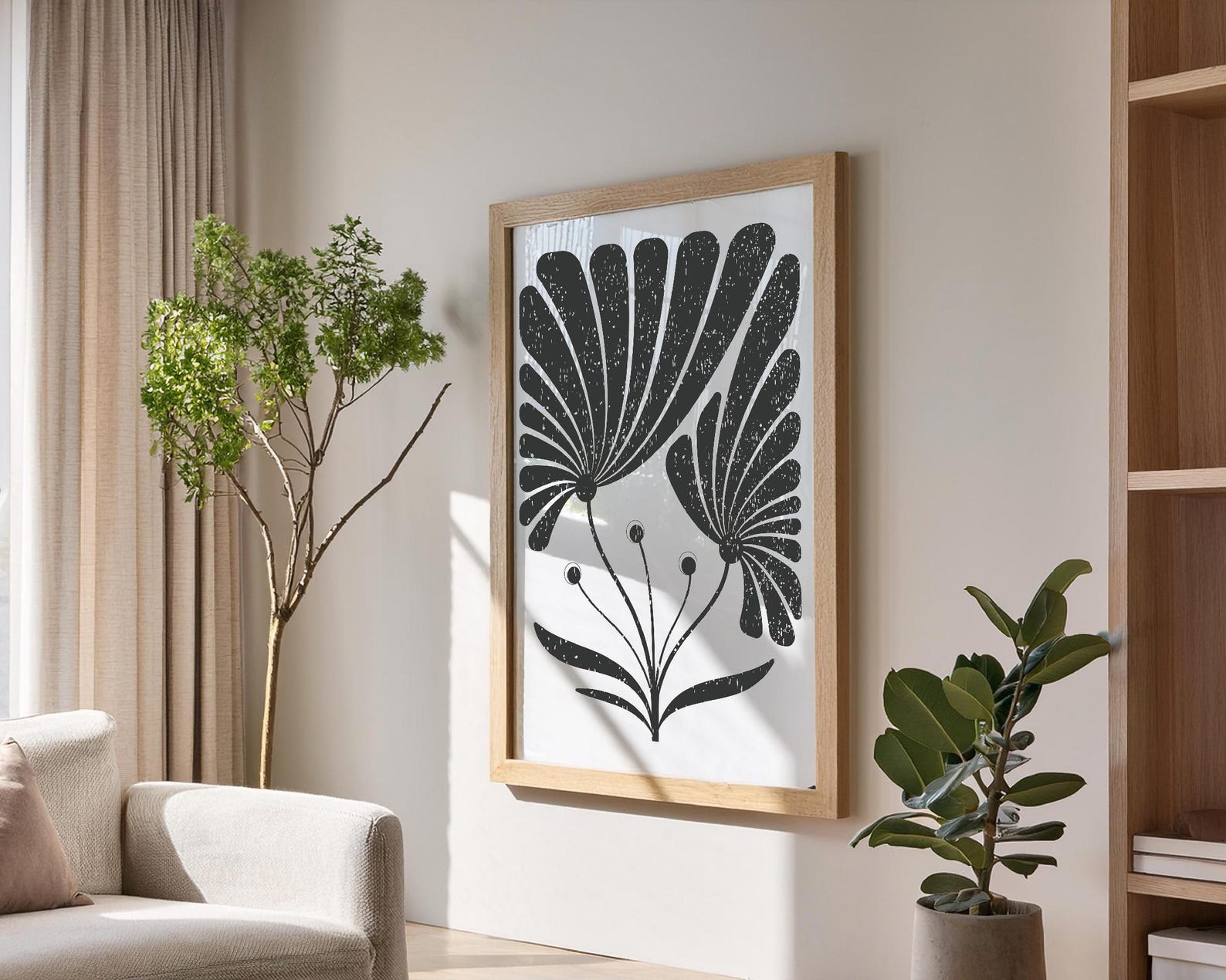 Black Beige Abstract Flower, Printable Modern Wall Art - Etsy