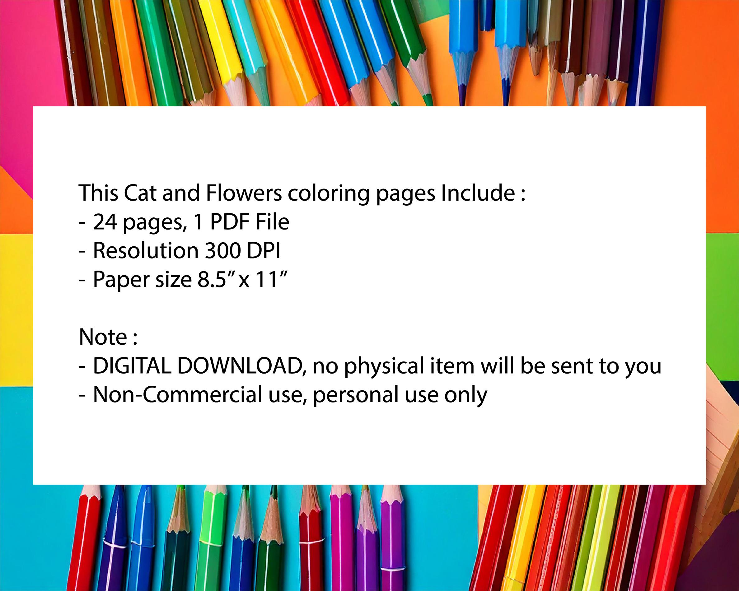 Relaxing Cat and Floral Coloring Page, Kitten Coloring Pages, Printable ...