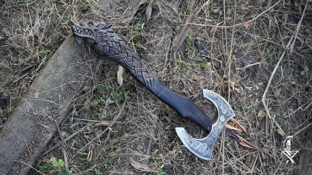 Hand-forged Viking Axe | Raven Engraved Bearded Axe | Carbon Steel ...