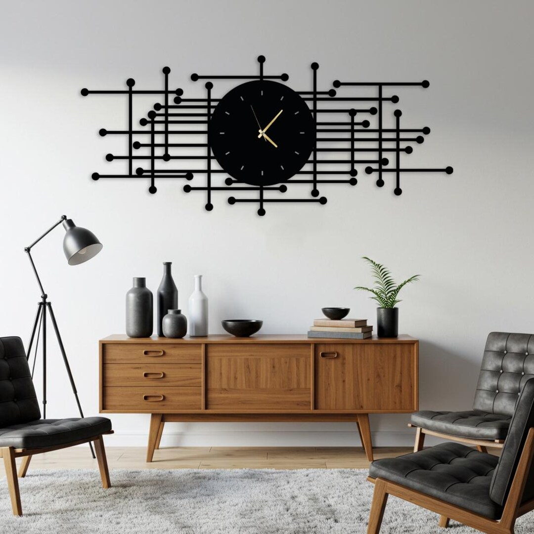 Contemporary Metal Wall Clock, Horizontal Abstract Wall Art, Above ...