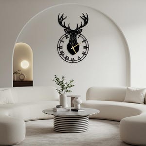 Deer Head Wall Clock, Rustic Metal Wall Clock, Above Fireplace Decor ...