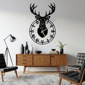 Deer Head Wall Clock, Rustic Metal Wall Clock, Above Fireplace Decor ...