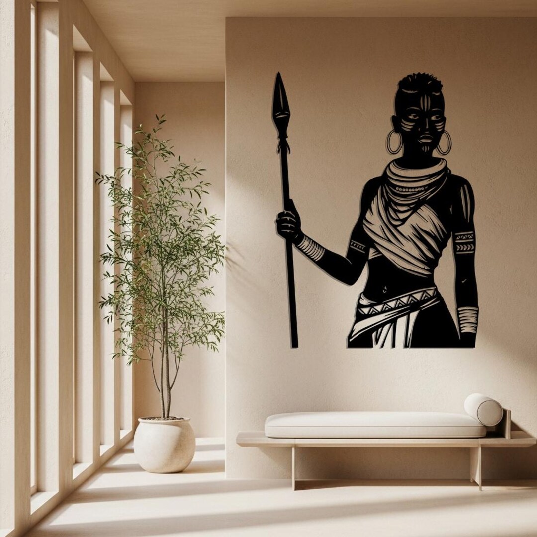 African Warrior Woman Wall Art, Afrocentric Fireplace Wall Decor ...