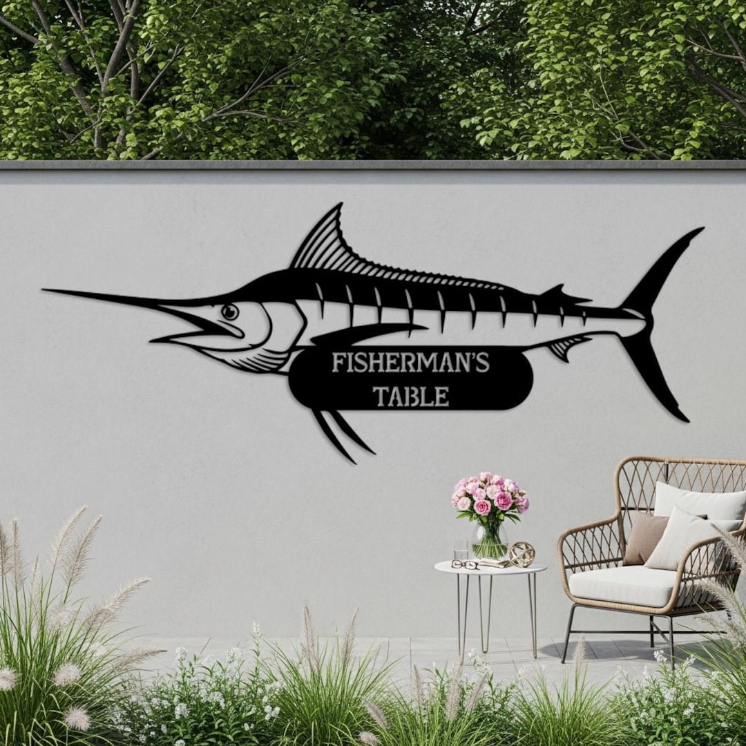 Marlin Metal Wall Art, Custom Fisherman Sign, Outdoor Swordfish Decor ...