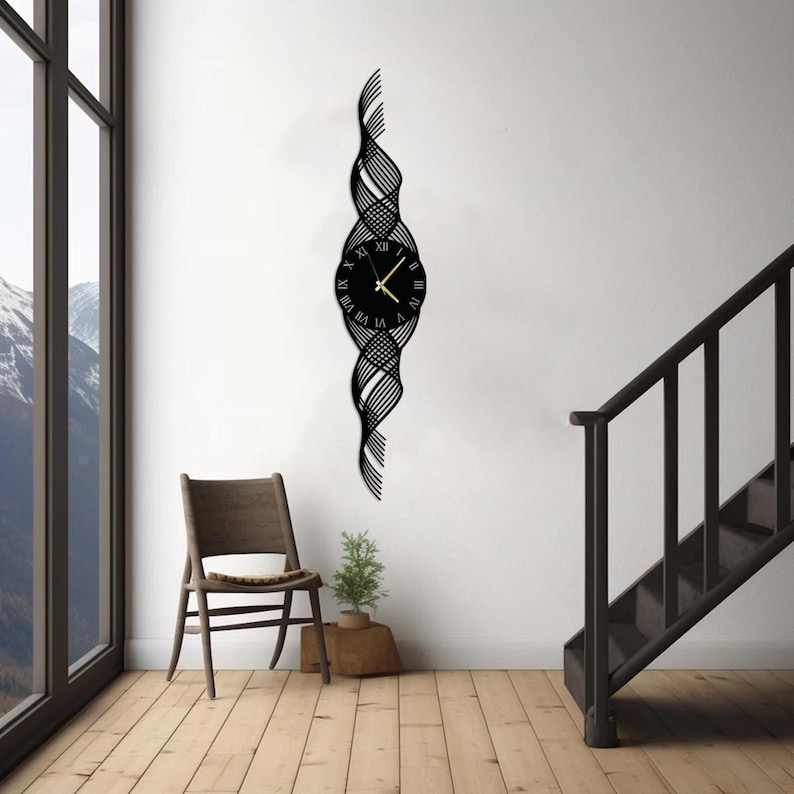 Twisted Harmony Clock, Modern Vertical Wall Clock, Metal Hallway Decor, Abstract Wall Decor ...
