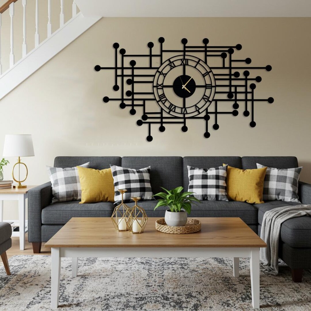 Modern Abstract Wall Clock, Horizontal Metal Wall Clock, Above Couch ...