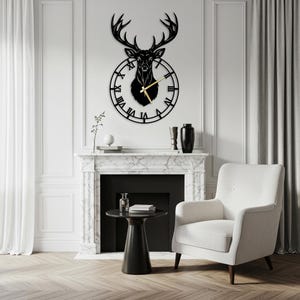 Deer Head Wall Clock, Rustic Metal Wall Clock, Above Fireplace Decor ...