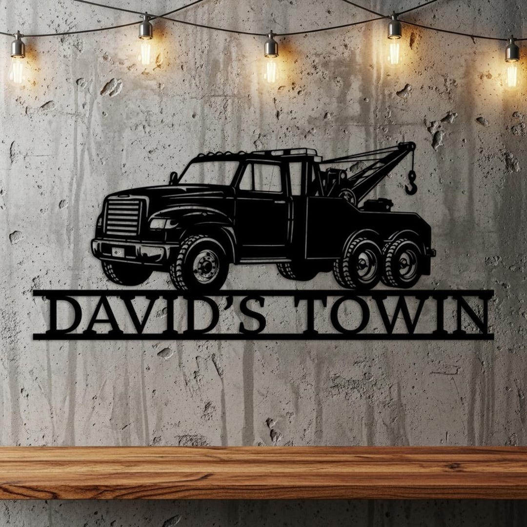 Tow Truck Metal Wall Art, Custom Garage Name Sign, Personalized Towing ...